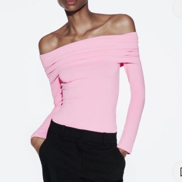 Zara | Tops | Zara Worn Once Pink Off The Shoulder Polyamide Top Tags ...